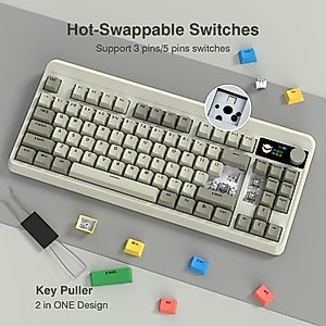 Womier Retro 75% Gaming Keyboard with OLED Display&Knob, M87 Pro Bluetooth 5.1/2.4GHz /USB-C Wireless Mechanical Keyboard with Hot-Swappable Custom Switch, Compact Gamer RGB Keyboard-Grey