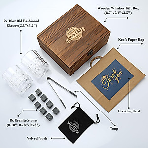 Sovyime Whiskey Stones Gifts for Men, Groomsmen Gifts, Granite Chilling Stones Bourbon Whiskey Glasses Set, Unique Birthday Gifts for Men Christmas Father's Day Valentine Retirement