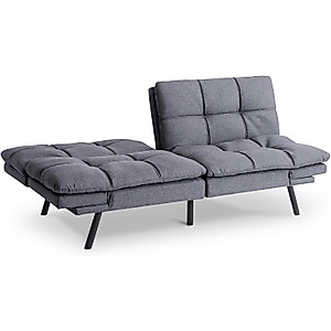Hcore Bed,Grey Linen Futon Couch Small Foldable Loveseat Sofas