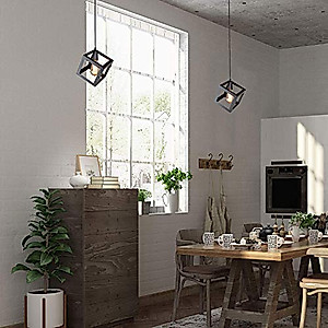 LNC Black Geometric Pendant Lighting, Geometric Modern Square Hanging Light Ceiling Fixture for Kitchen Island, Foyer, Hallway, Bedroom and Entryway