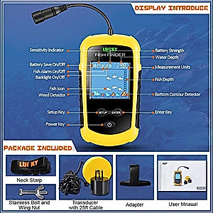 LUCKY Kayak Portable Fish Depth Finder Water Handheld Fish Finder Sonar Castable Kayak Boat Fishfinder Transducer Fishing LCD Display FFC1108
