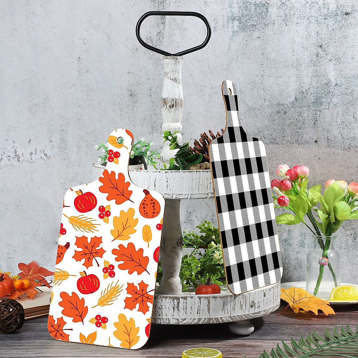 10 PCS Wood Craft Cutting Board Small Food Serving Board Unfinished Wooden Paddle DIY Cutouts with Handle for Painting Spring Summer DIY Crafts Kitchen Home Decor, 11.8 x 6.3 Inch