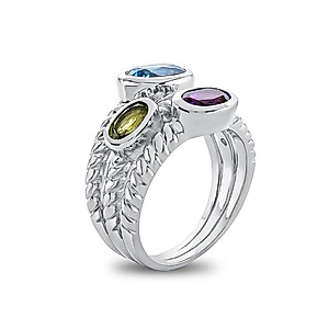 FJC Finejewelers Amethyst, Peridot, and Blue Topaz Ring Sterling Silver Size 7.5