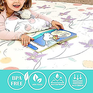 JumpOff Jo - Large Waterproof Foam Padded Play Mat for Infants, Babies, Toddlers, Play Pens & Tummy Time, Foldable Activity Mat, 70 in. x 59 in. - Fairy Blossom