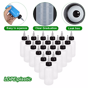 ZOFORTY 40Pcs 4 OZ Boston Dispensing Bottles, Plastic Squeeze Bottles with Twist Top Caps, Boston Round LDPE Bottles for Liquids Oils Art Crafts Kitchen Household (120ml)