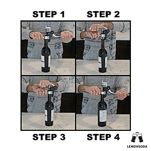 LEMONSODA Wine Bottle Opener Kit - Wine Lever Corkscrew Opener, Wine Pourer, Wine Foil Cutter, Vacuum Wine Stopper, Extra Spiral - Elegant Metal Wine Openers - Modern Gift Set for Wine Lover