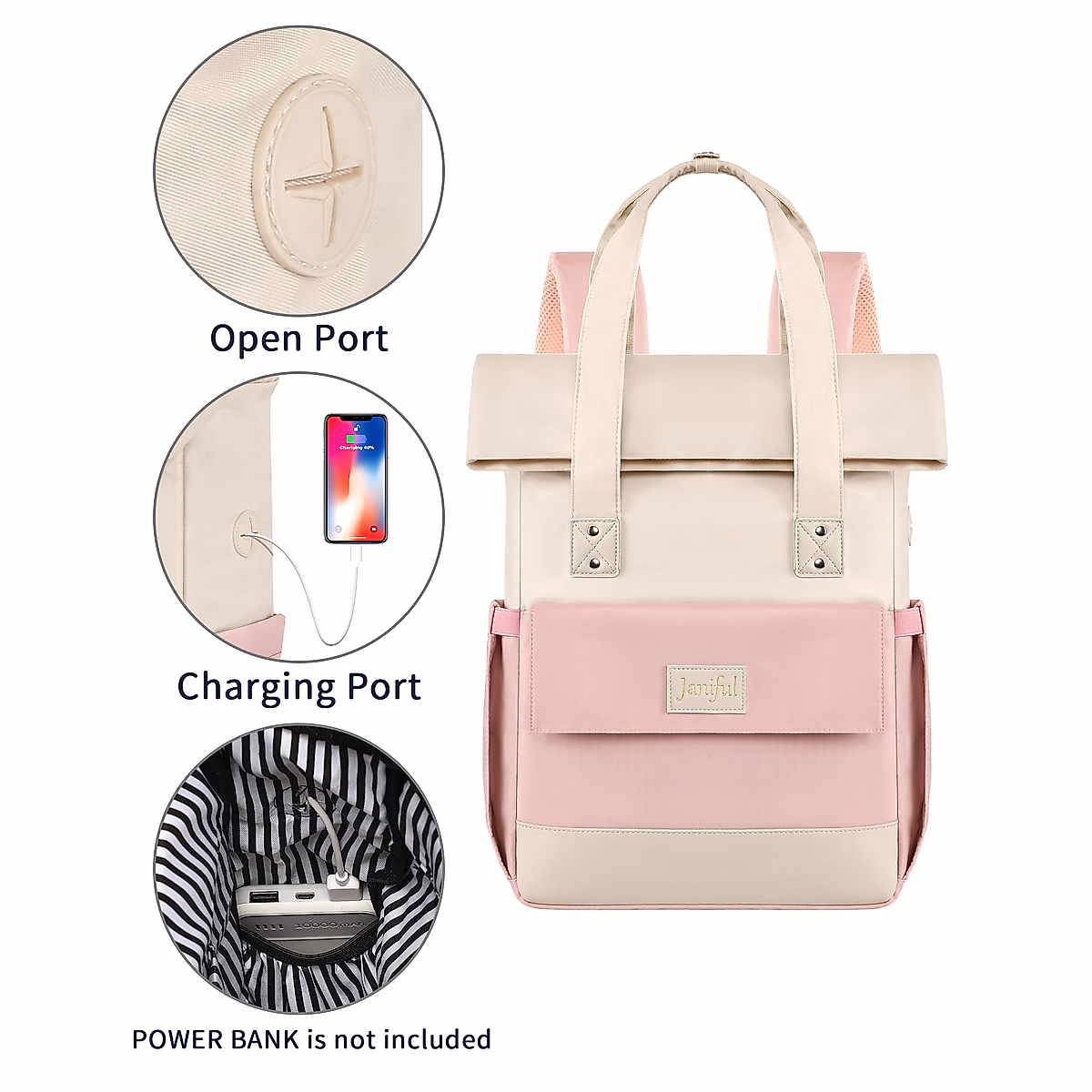 Janiful Convertible Backpack Tote,Work backpack for Women,Teacher Nurse Tote Backpack with USB Charging Port,Anti Theft for Travel Airline,Wide Top Open Bookbag fits 15.6 Inch Laptop