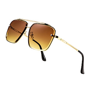 FEISEDY Sunglasses, Fashion Square Pilot Sunglasses, Vintage Metal Gradient Glasses for Men and Women, B4104