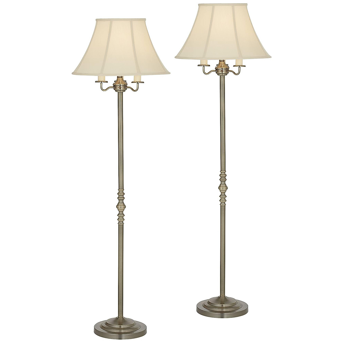 Regency Hill Montebello Traditional 59" Tall Standing Floor Lamps Set of 2 Lights Candelabra 4-Light Gold Metal Antique Brass Finish Living Room Bedroom House Reading Office Home Decor Entryway