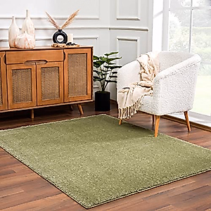 Hauteloom Heavenly Solid Shag Area Rug for Living Room Bedroom - High Pile Fluffy Carpet - Soft Shaggy Cozy Plush Rug - Green - 6'7" x 9'