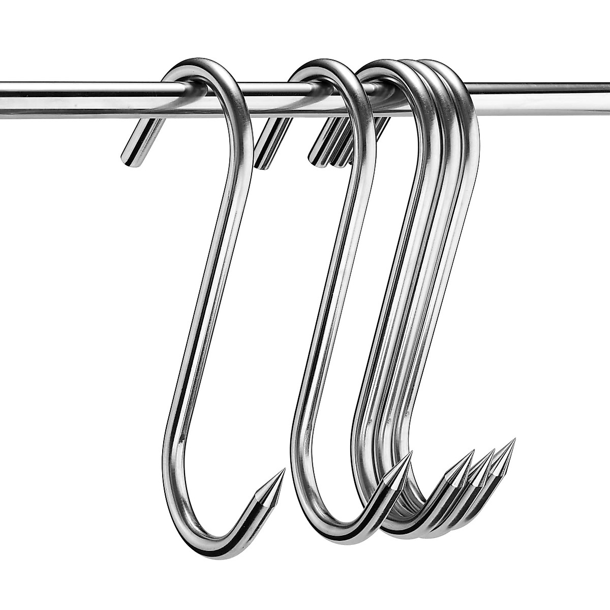 8 Inch Meat Hooks 5PCS, Butcher Hooks Stainless Steel (10MM Diameter), Meat Processing Hooks, S-Shaped Hook for Hanging Bacon, Hunting Smoking Ribs, Drying, Grillling BBQ For Kitchen, Slaughterhouse