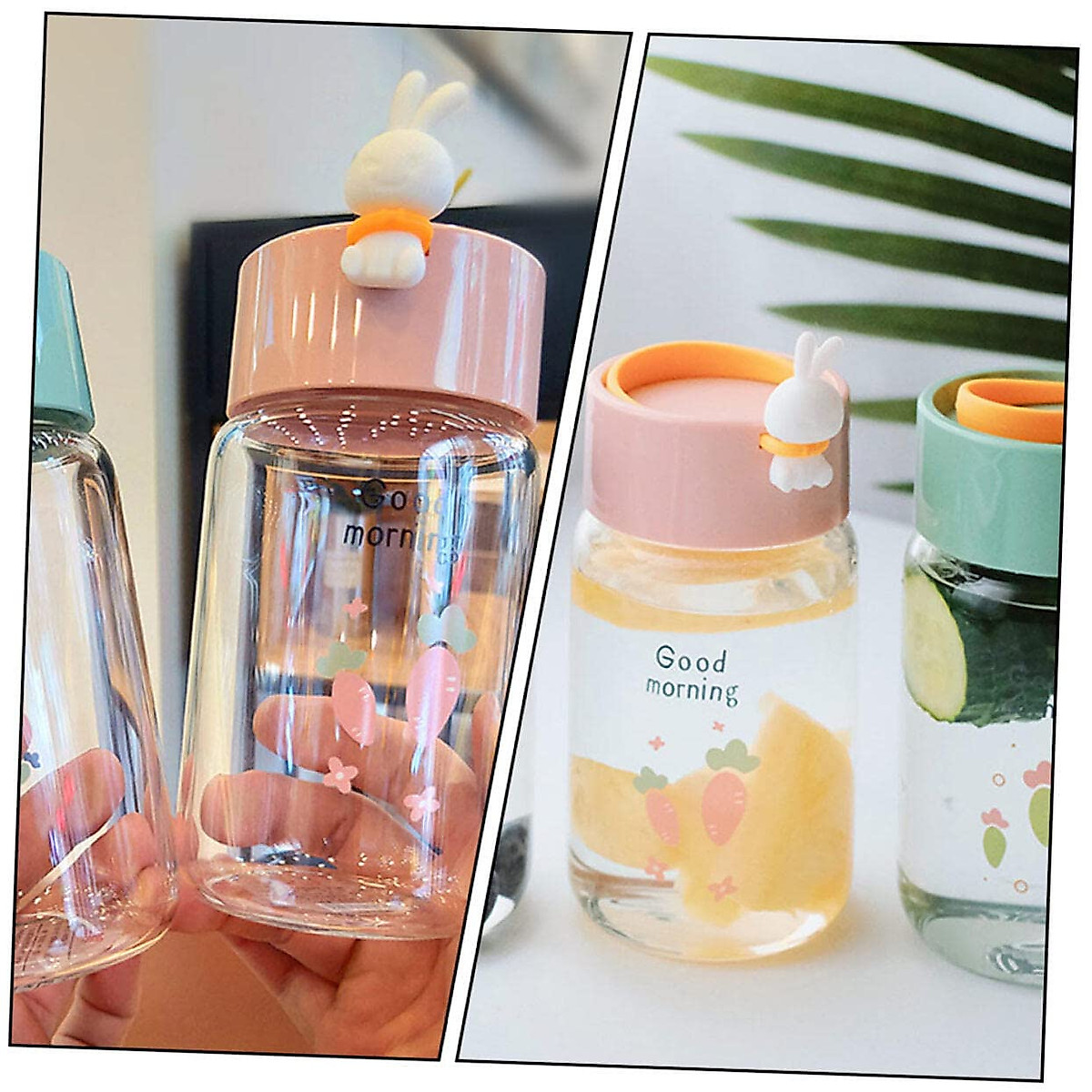 LIFKOME Glass Drinking Bottle 1pc Rabbit Glass Water Cup Cup with Lid Drinking Glasses with Lids Cartoon Water Cup Pudding Jars Water Jars with Lids Cartoon Drinking Cup Fresh