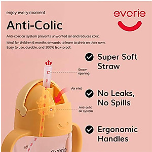 Evorie Tritan Weighted Straw Sippy Cup with Handles for Baby and Toddlers 6 months up, 7 Oz Leakproof Soft Silicone Straw first Infant Water Bottle (BlueMoon)