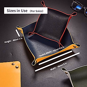 VOMANA Leather Valet Tray for Men Women, Small Leather Catchall Tray Desk Organizer, Key Tray for Entryway Table, Collapsible Travel Snap Tray, EDC Dump Tray (Orange+ Almond)
