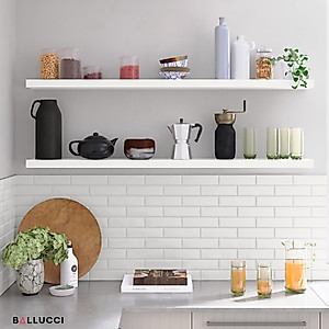 Ballucci Floating Shelves for Wall, 60" Wood Wall Shelf Set of 2, with Invisible Brackets for Bathroom, Living Room, Bedroom, Kitchen, Nursery, 8" Deep, White