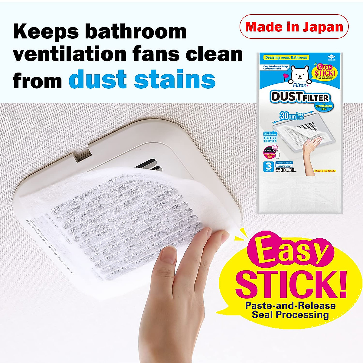 Easy Apply Dust Filter for Ventilation Fan, Polyester, 3pcs