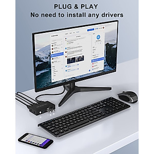 Rybozen KVM Switch HDMI 2 Port Box,USB Switch selector with 4 USB 2.0 Hub Share 2 Computers, UHD 4K@30Hz, Support Wireless Keyboard and Mouse, Powered by USB,with 2 HDMI and 2 USB Cables