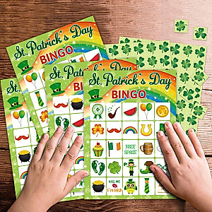 St.Patrick’s Day Bingo Game for Kids 24 Players Green Shamrock Party Game Supplies