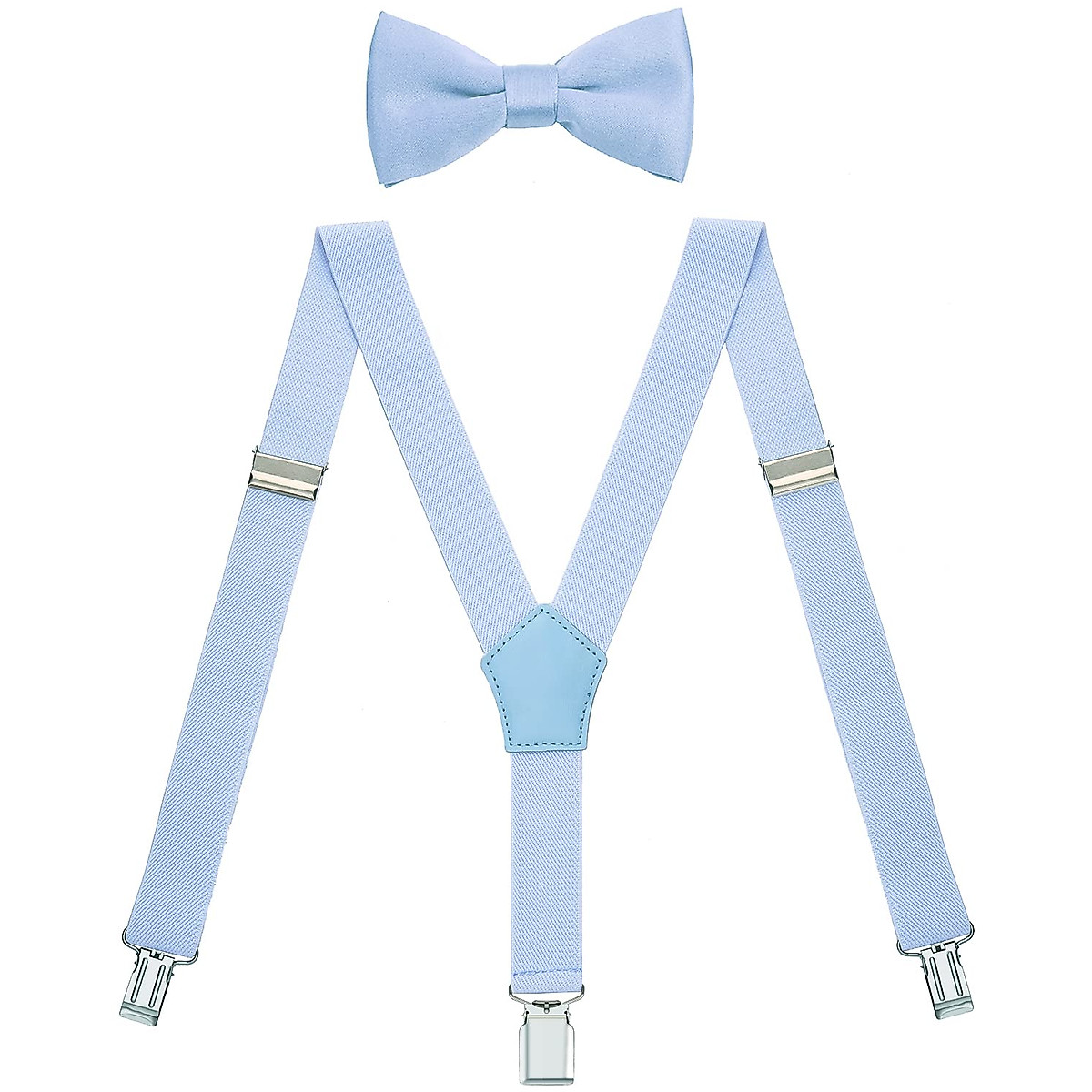 WDSKY Men's Bow Tie and Suspenders Set Y Shape Adjustable Elastic 47 Inches Light Blue