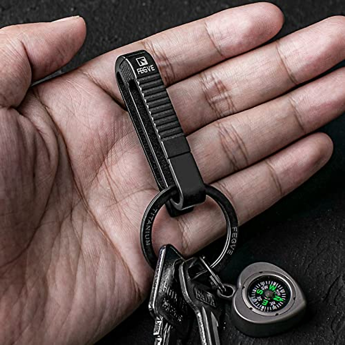 FEGVE Titanium Duty Belt Key Holders, Quick Release Keychain with Keyring for Keys,Gifts for Men Dad (Black - RK1)