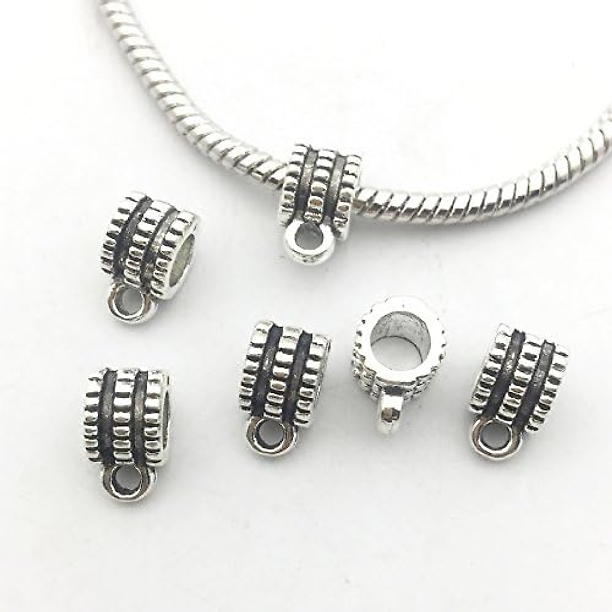 iloveDIYbeads 100g (About 125pcs) Mixed Tibetan Tube, Spacer Bail Bead Hanger Fit Charm European Bracelet Pendant (Antique Silver), 125