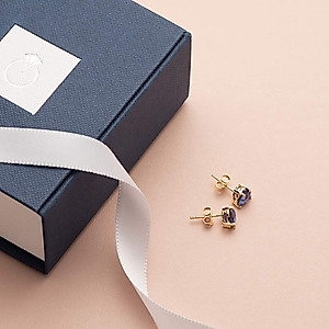 Peora 14K Yellow Gold Created Alexandrite Heart Stud Earrings for Women, Color-changing Solitaire Studs, 6mm, 2 Carats total, Friction Back