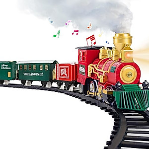 Gloween Train Set - Electric Train Toy for Boys & Girls, Railway Kit with Smoke, Sound, Light, Cargo Cars & Tracks, for 3, 4, 5, 6, 7, 8+ Year Old Kids - S1