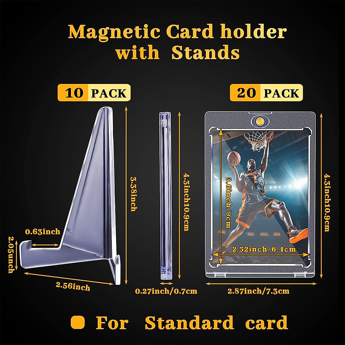 Chinco 20 Pieces Magnetic Card Holders Card Cares with 10 Packs Clear Acrylic Stands 35 Pt Clear Trading Cards Cases Protectors for Sports Card Baseball Card Basketball Card Trading and Display