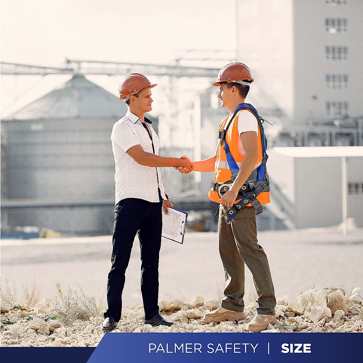 Palmer Safety Fall Protection Full Body 5 point Harness, Padded Back Support, Quick-Connect Buckle, Grommet Legs, Back&Side D-Rings, OSHA ANSI Industrial Roofing Tool Personal Equipment (Blue - MD)