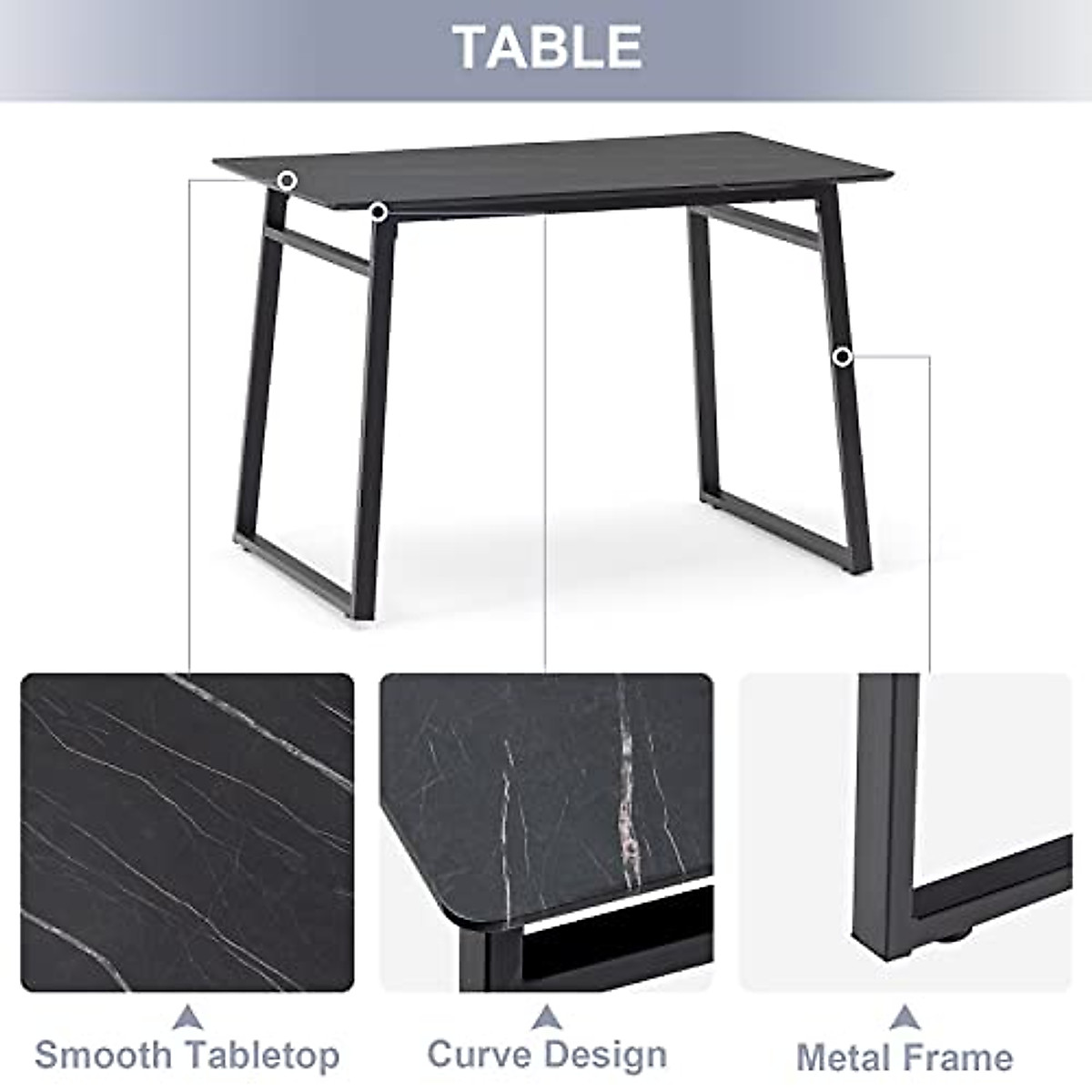 JOMEED 5 Piece Dining Table Set for 4 Kitchen Table and Chairs for 4 Metal and Wood Rectangular Space Saving Dining Table with Chairs Perfect for Dining Room, Kitchen and Small Spaces (Black)