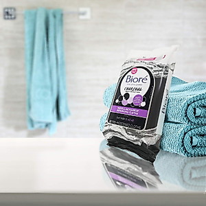 Bioré Charcoal Makeup Removing Cloths, with Micellar Cleansing Water, No-rinse Makeup and Oil Removal, for Oily Skin, 25 Count