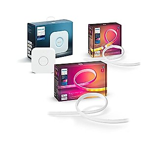 Philips Hue Bluetooth Gradient Ambiance Smart Lightstrip Starter Kit (6ft Base Kit + 3ft Ext + Hue Hub), White