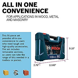Bosch Power Tools Drill Kit - CLPK22-120 - 12-Volt Lithium-Ion 2-Tool Combo Kit (Drill/Driver and Impact Driver) with 2 Batteries, Charger and Case w/ 91 pc drill and drive bit set