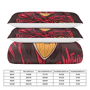 Mziubiy Hazbin Hotel 3-Piece Bedding Set Soft Printing Quilt Cover 1 Duvet Cover + 2 Pillow Cases 86"x70"
