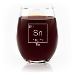 Double Sided Custom Engraved Tin 10th Anniversary Periodic Table of Elements Stemless Wine Glass