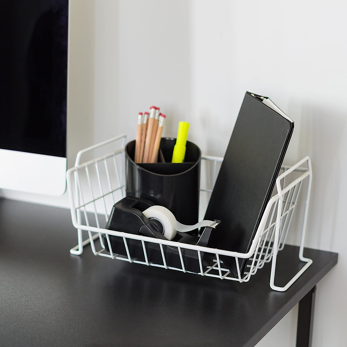 IRIS USA Small Modular Wire Stacking Storage Basket, 8"D x 14"W x 6"H, Great Storage for Pantry, Kitchen, or Closet Organization, Stackable with Interlocking Legs, Multipurpose Home Organizer, White