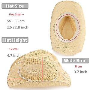 Pro Celia Men Women Cowgirl Straw Western Cowboy Hat (Bead-Beige)