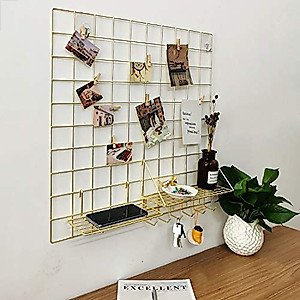 Yash Metal Wire Grid Panel, Display Organizer, Postcard, Wall Artwork Display for Home Office Living Room Dorm Room, Kitchen Storage Grid Wall, 23.6" X 23.6", Pack of 2 Pcs, Gold
