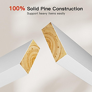 AMADA HOMEFURNISHING Pine Wood Floating Shelves, Solid Wood Wall Shelves with Enhanced One-Piece Brackets for Kitchen/Bathroom/Bedroom/Living Room Storage, Wooden Shelves for Room Wall Decor, AMFS30W