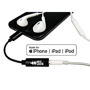 Mic-Lock Lightning with Sound Pass - Audio and Data Security Privacy Protector - Lightning to 3.5mm Headphone Adapter (Single Pack)