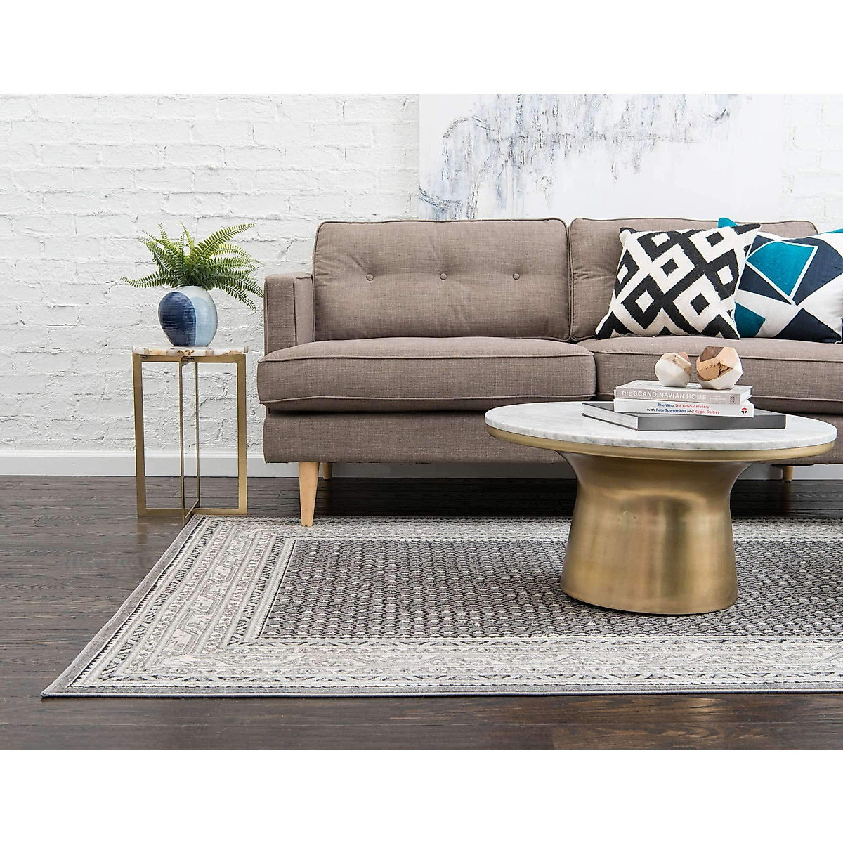 Unique Loom Williamsburg Collection Traditional Border with Dotted Center Area Rug, 5' 3" x 8' Rectangle, Gray/Black