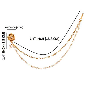 Efulgenz Indian Jewelry Kundan Crystal Nose Ring Hoop Pin Stud Fake Septum Ring with Chain Nose to Ear Chain Non Piercing Body Jewelry (White)