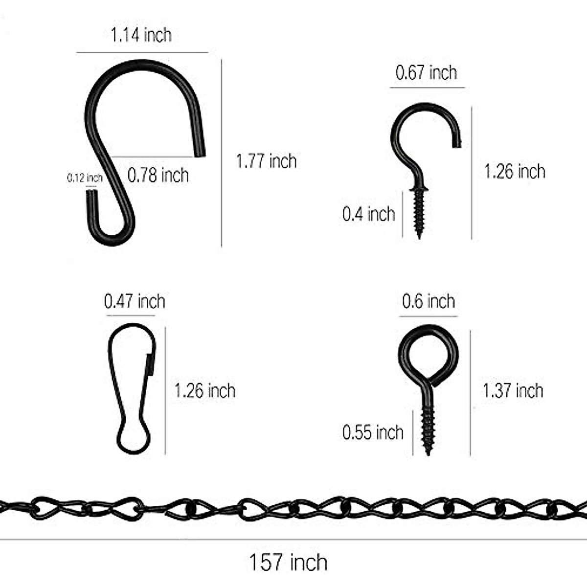 Hanging Chain for Bird Feeders, Birdbaths, Chimes, Planters, Lanterns and Ornaments, Wedding Decoration, Metal Hook, Outdoor/Indoor Use(Black,156 Inch)