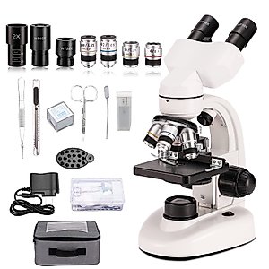 Compound Binocular Microscope, WF10x and WF25x Eyepieces,40X-2000X Magnification, LED Illumination Two-Layer Mechanical Stage microscopes for Adults