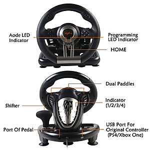 Racing Wheel, PXN-V3II 180° Game Racing Steering Wheel with Pedal and Shift Paddle, Compatible for PC, PS3, PS4, Xbox One, Nintendo Switch.（Black）