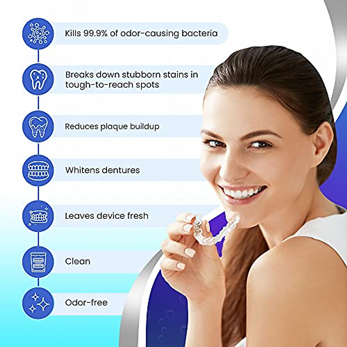 Retainer Cleaner & Denture Cleanser - 180 Effervescent Tablets - 6 Month Supply - Removes Stains, Discoloration, Odors, & Plaque - Clear Aligners, Mouth & Night Guard, All Dental/Oral Appliances