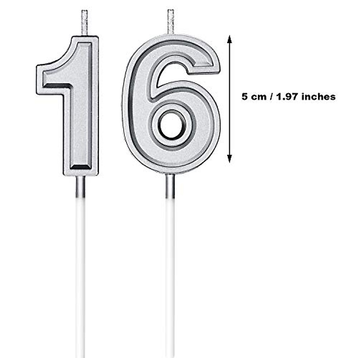 16th Birthday Candles Cake Numeral Candles Happy Birthday Cake Candles Topper Decoration for Birthday Wedding Anniversary Celebration Supplies (Silver)