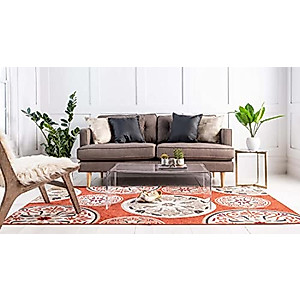 Unique Loom Modern Collection Floral, Geometric, Abstract, Bright Colors, Indoor and Outdoor Area Rug, 5 ft x 8 ft, Terracotta/Beige
