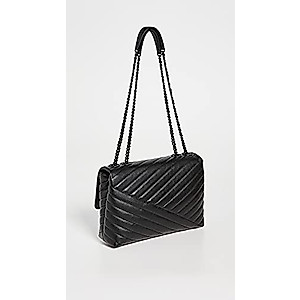 Tory Burch Women's Kira Chevron Powder Coated Convertible Shoulder Bag, Black, One Size