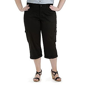 Lee Women's Size Relaxed Fit Austyn Knit Waist Cargo Capri Pant, Black, 24 Plus